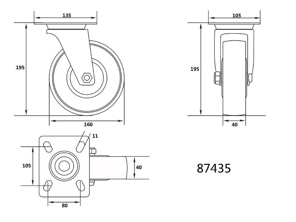 ROATĂ PIVOTANTĂ CAUCIUCATA CĂRUCIOR 160MM - Vorel 87435 - toya24.ro